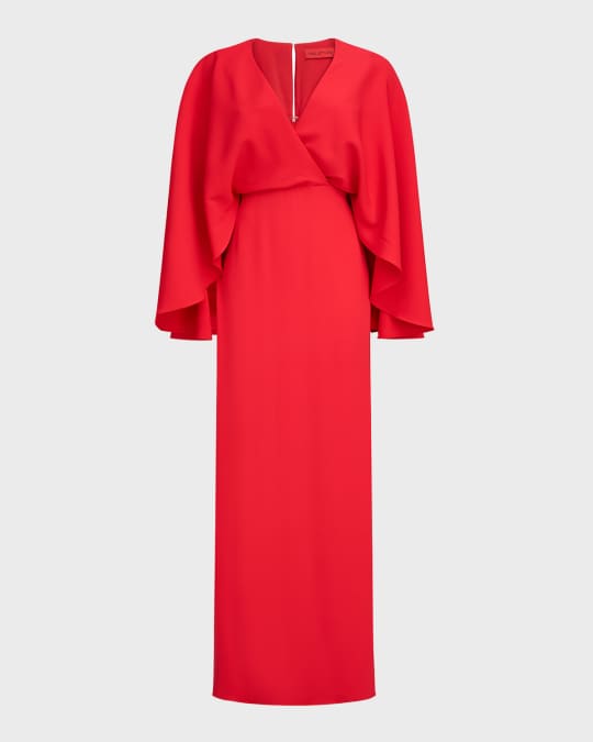 Halston Olaya Side-Slit Crepe Cape Gown | Neiman Marcus