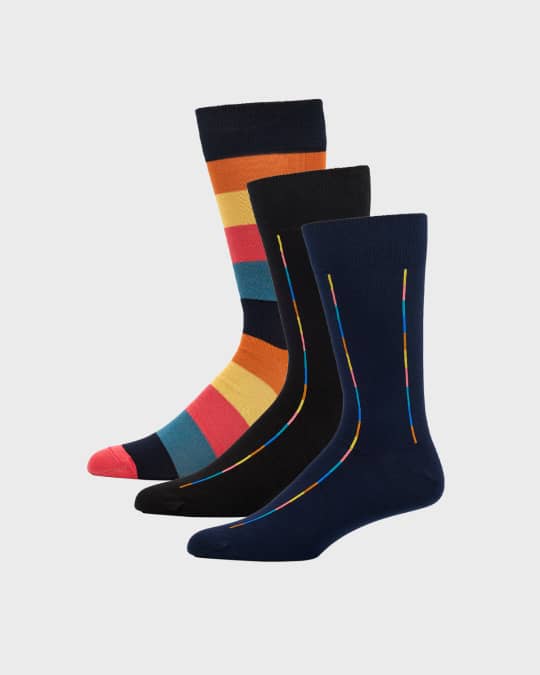 Paul Smith Men's 3-Pack Mixed Stripe Crew Socks | Neiman Marcus