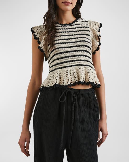 Rails Coen Striped Crochet-Knit Blouse | Neiman Marcus