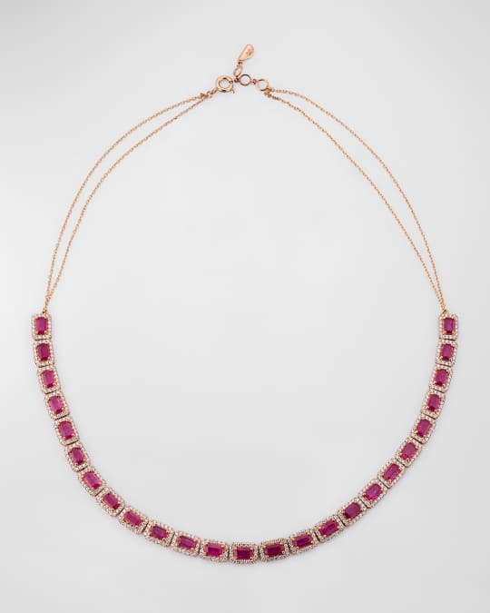 JIA JIA Emerald-Cut Ruby Diamond Halo Tennis Necklace | Neiman Marcus
