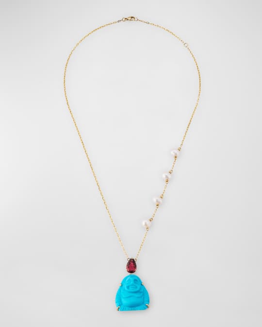 JIA JIA Turquoise Happy Buddha Necklace with Tourmaline and Pearls ...