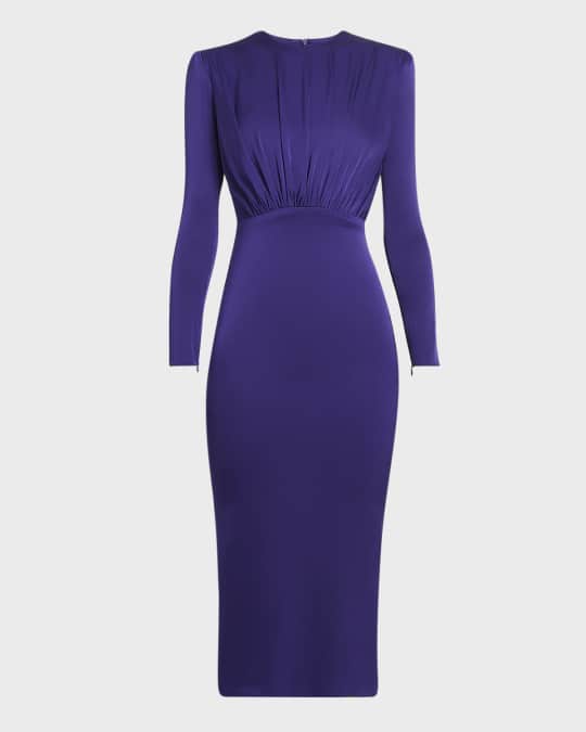 Alex Perry Satin Crepe Ruched Midi Dress | Neiman Marcus