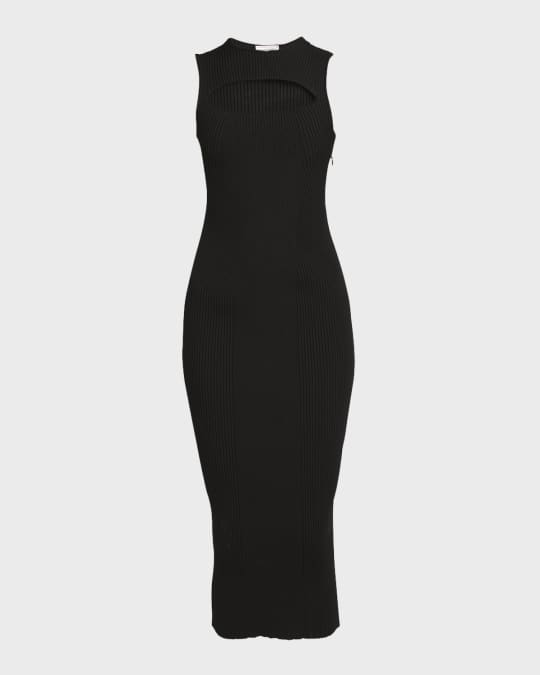 McQueen Slashed Cutout Sleeveless Rib Midi Dress | Neiman Marcus