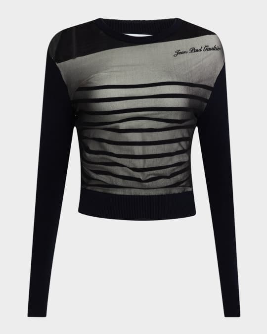 Jean Paul Gaultier Ribbed Mariniere Mesh-Layer Crewneck Sweater ...