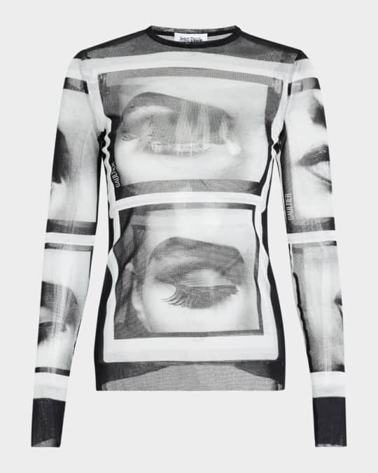 Jean Paul Gaultier Eyes And Lips Print Long-Sleeve Mesh Top | Neiman Marcus