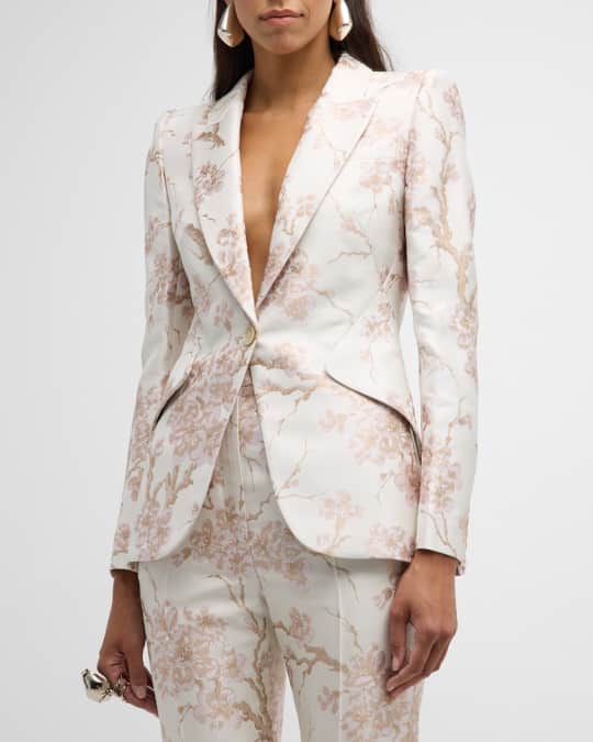 McQueen Cherry Blossom Jacquard Blazer Jacket | Neiman Marcus