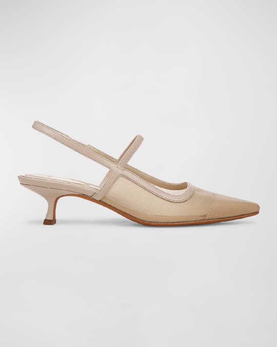Vince Mesh Leather Kitten Slingback Pumps | Neiman Marcus