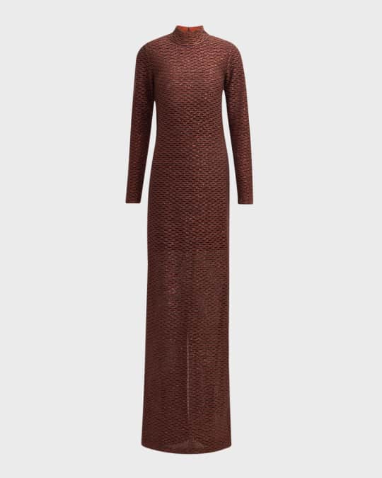 St. John Sequined Sheer Fishnet Knit Column Gown | Neiman Marcus