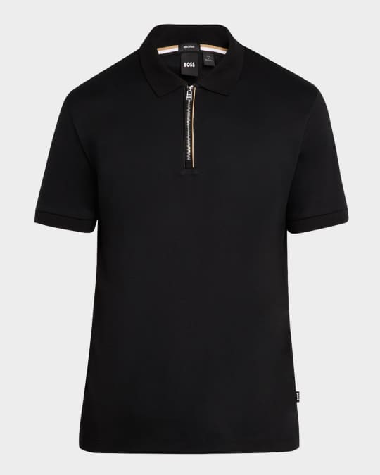 BOSS Men's Polston Jersey Quarter-Zip Polo Shirt | Neiman Marcus