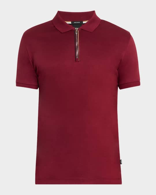 BOSS Men's Polston Jersey Quarter-Zip Polo Shirt | Neiman Marcus