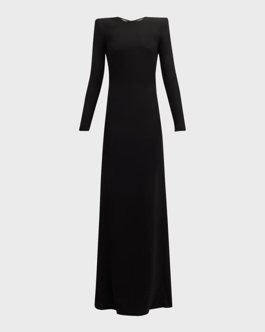 Naeem Khan Checker Crystal-Back Strong-Shoulder Crepe Gown | Neiman Marcus