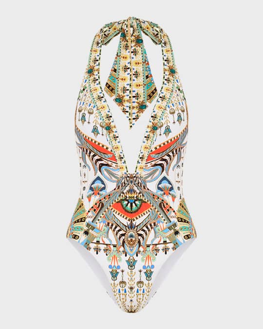 Camilla Valley of the Queens Backless Halter One-Piece Swimsuit ...