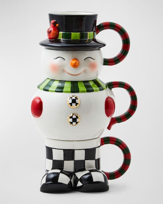 MacKenzie-Childs Cozy Christmas Snowman Stacking Mugs, Set of 3 ...