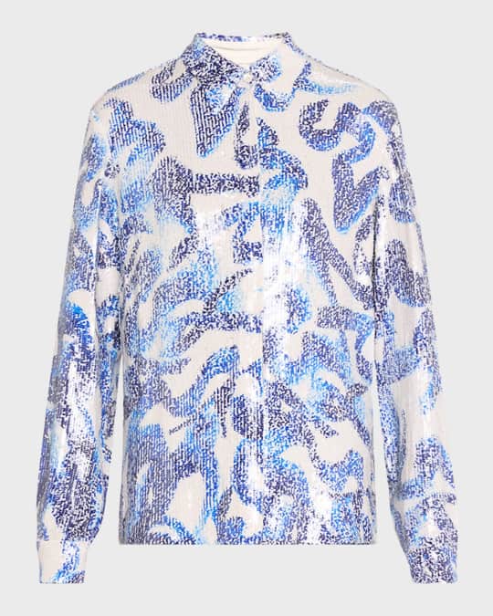 Dries Van Noten Chowy Abstract Sequined Button Down Blouse | Neiman Marcus
