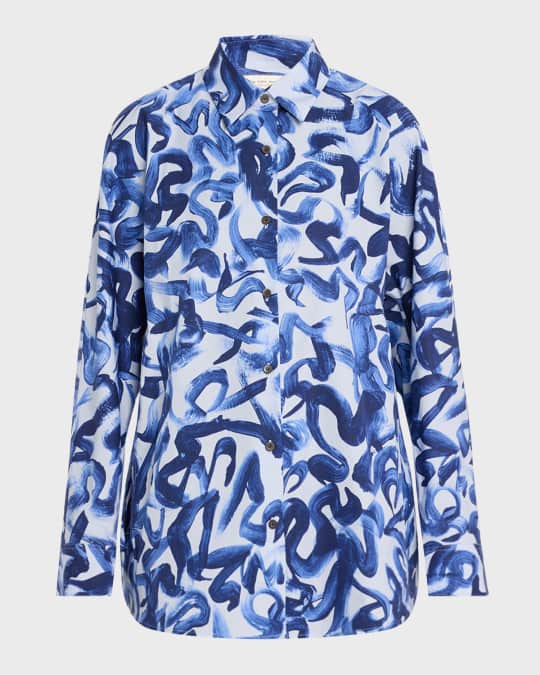 Dries Van Noten Heris Paint Brush Abstract Button Down Blouse | Neiman ...