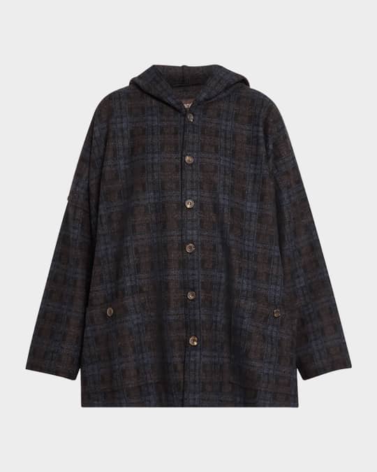 Eskandar Hooded Plaid Coat with Raw Edges (Long Length) | Neiman Marcus