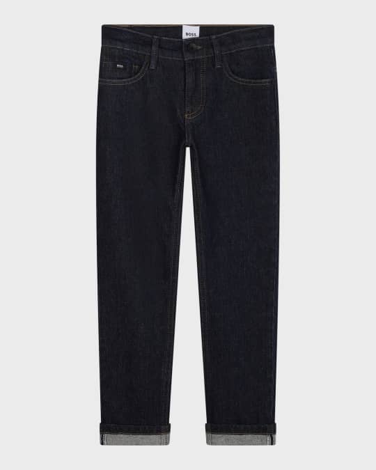 BOSS Boy's Jeans with Logo Label, Size 4-5 | Neiman Marcus