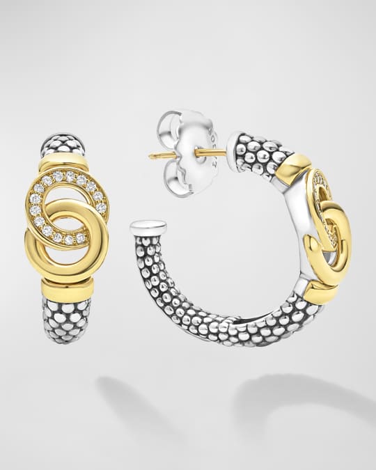 LAGOS Signature Caviar Two-Tone Interlocking Diamond Hoop Earrings ...