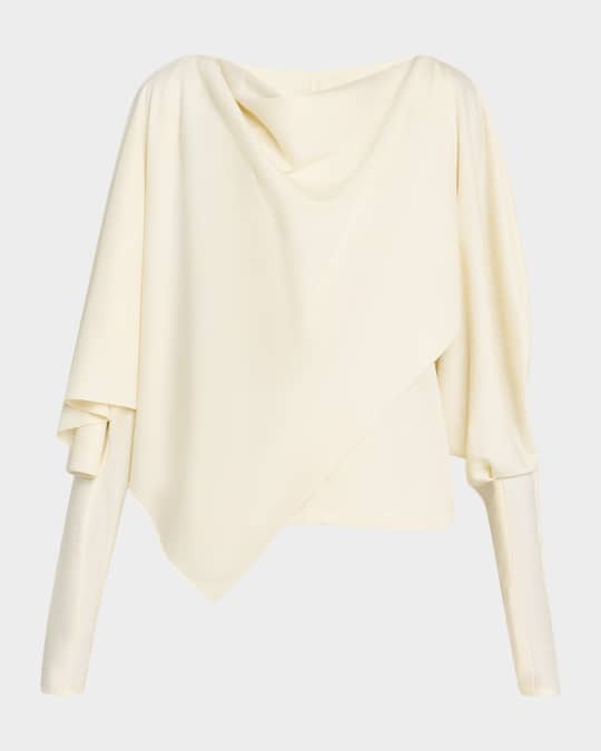 Salon 1884 Lazelle Draped Cape Long-Sleeve Top | Neiman Marcus