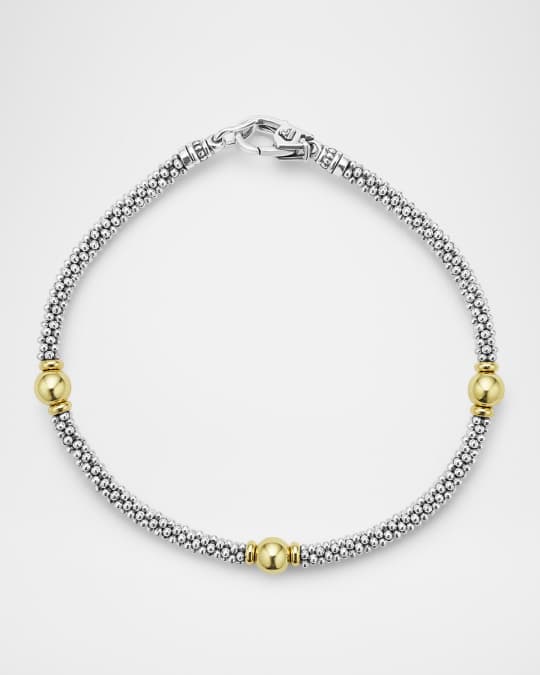 LAGOS Signature Caviar Two-Tone 3-Station Bracelet, 3mm | Neiman Marcus