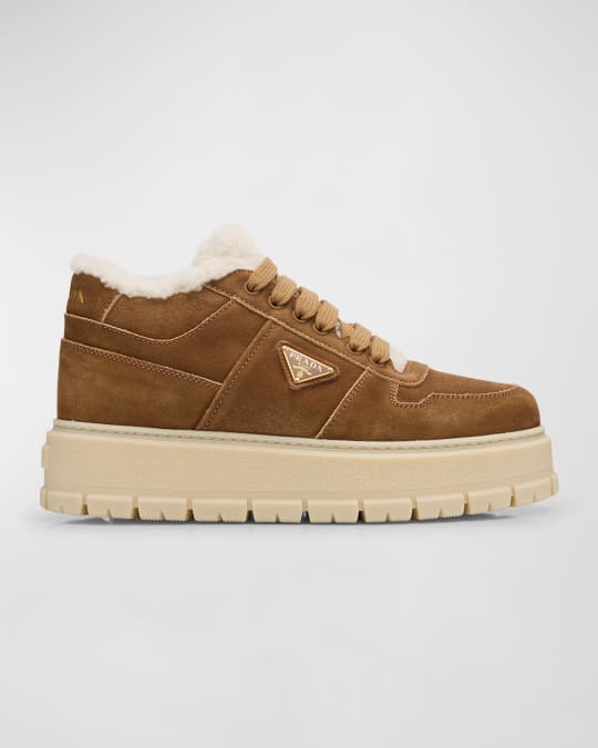 Prada Suede Shearling Winter Platform Sneakers | Neiman Marcus