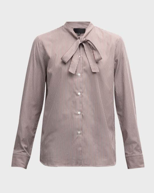 Nili Lotan Suzette Button-Front Tie-Neck Silk Top | Neiman Marcus