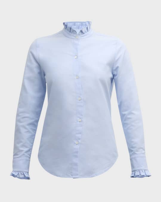 Nili Lotan Lydia Ruffle Chambray Button-Down Shirt | Neiman Marcus