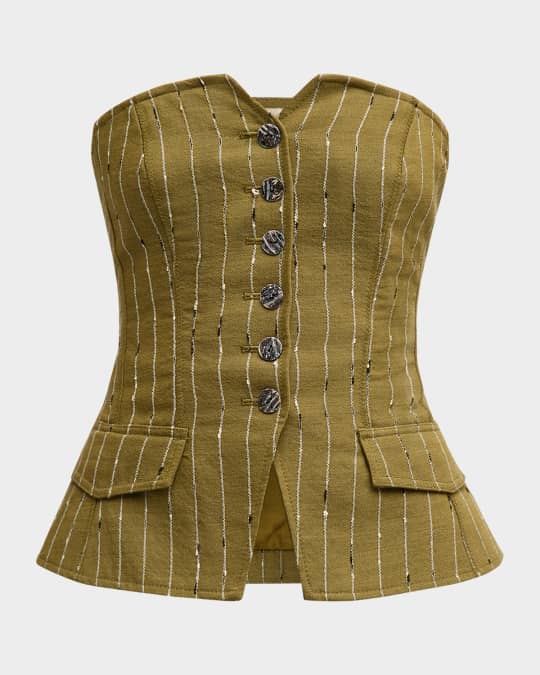 Ulla Johnson Noemie Pinstripe Wool-Blend Corset Top | Neiman Marcus