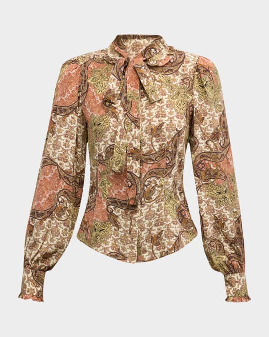 Ulla Johnson Vedra Neck-Tie Paisley Silk Blouse | Neiman Marcus