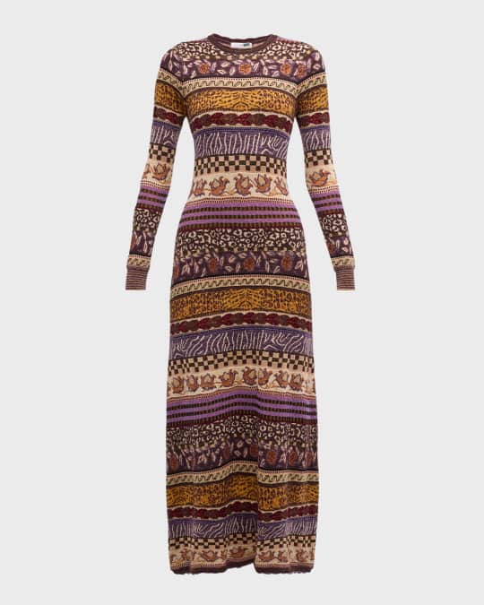 Ulla Johnson Paloma Multi-Print Wool-Blend Midi Dress | Neiman Marcus