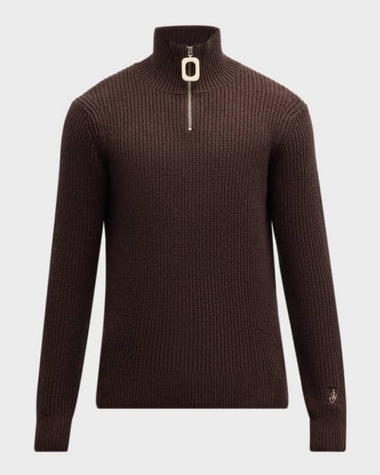 JW Anderson Men's Half-Zip Ribbed Jumper Sweater | Neiman Marcus