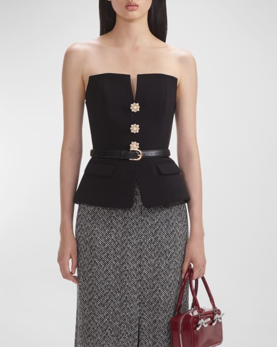 Self-Portrait Crepe Bandeau Peplum Top | Neiman Marcus