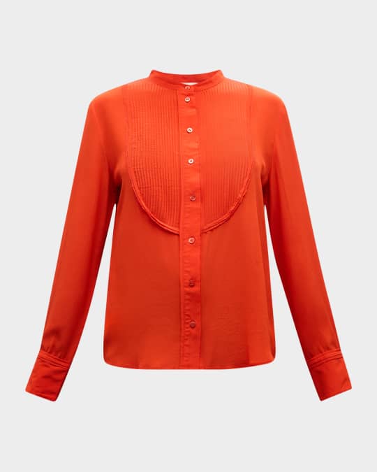 Vanessa Bruno Natsumi Pintuck Button-Down Silk Blouse | Neiman Marcus