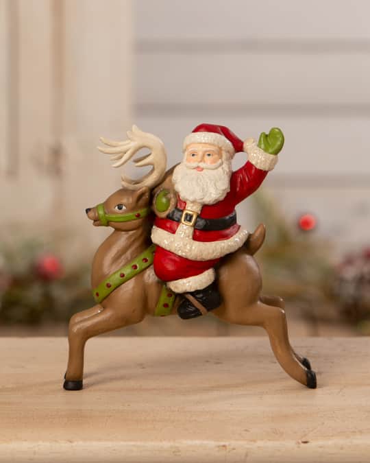 Bethany Lowe Retro Santa Riding Reindeer Christmas Figurine | Neiman Marcus