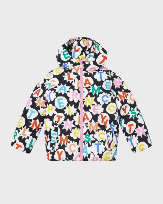 Stella McCartney Kids Girl's Multicolor Logo-Print Puffer Coat, Size 4 ...