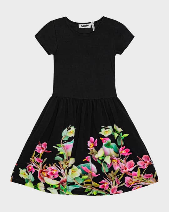 Molo Girl's Cissa Combo Floral-Print Dress, Size 3T-6 | Neiman Marcus