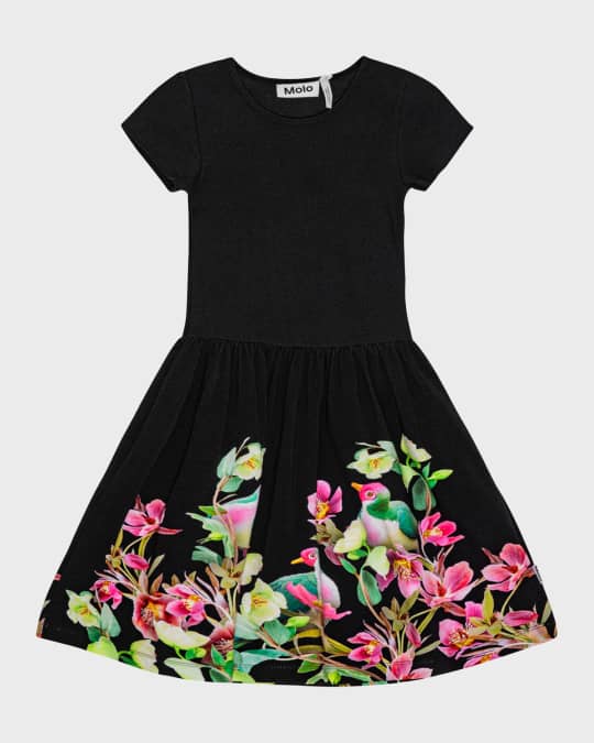 Molo Girl's Cissa Combo Floral-Print Dress, Size 7-12 | Neiman Marcus