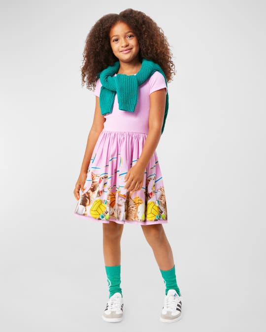 Molo Girl's Cissa Combo Floral-Print Dress, Size 3T-6 | Neiman Marcus