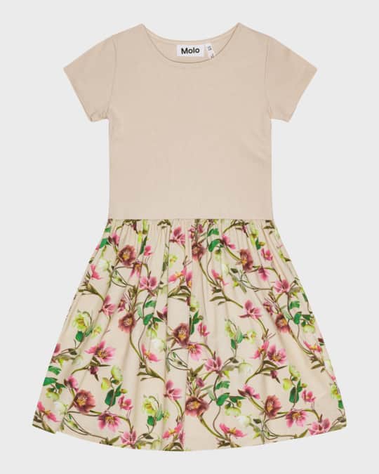 Molo Girl's Cissa Combo Floral-Print Dress, Size 3T-6 | Neiman Marcus