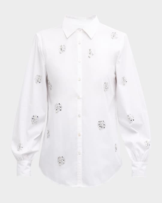 Cinq A Sept Crystal Dot Tianna Embellished Button Front Top Neiman Marcus