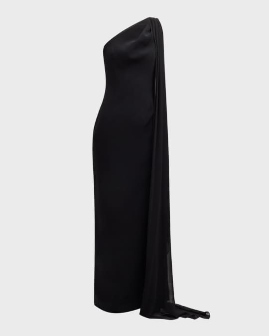 Rickie Freeman for Teri Jon One-Shoulder Draped Column Gown | Neiman Marcus