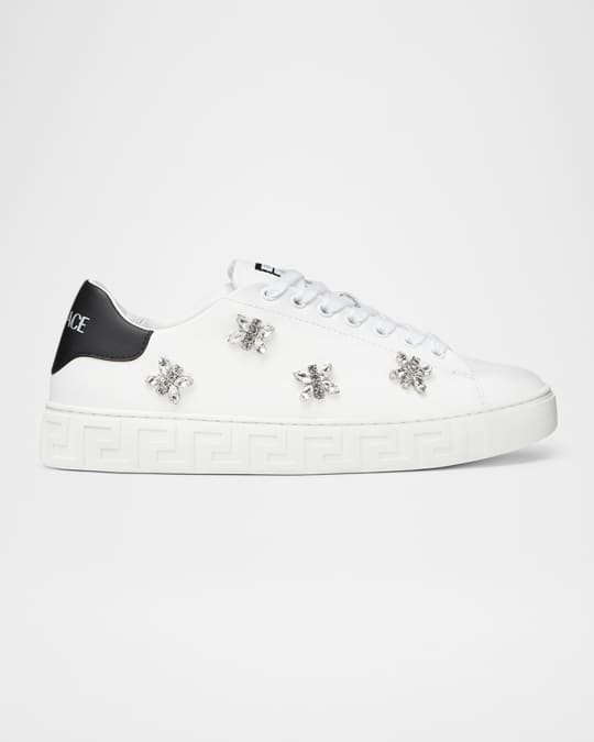 Versace La Greca Floral Crystal Low-Top Sneakers | Neiman Marcus