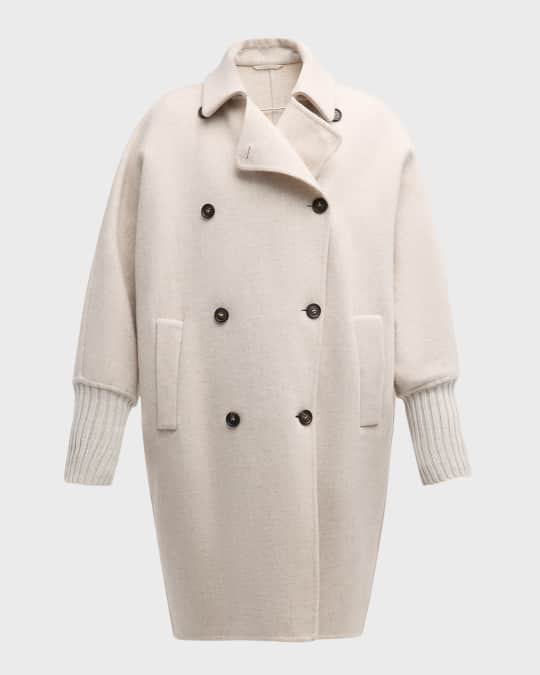 Brunello Cucinelli Rib Knit Cuffs Double-Breasted Cashmere Poncho Coat ...