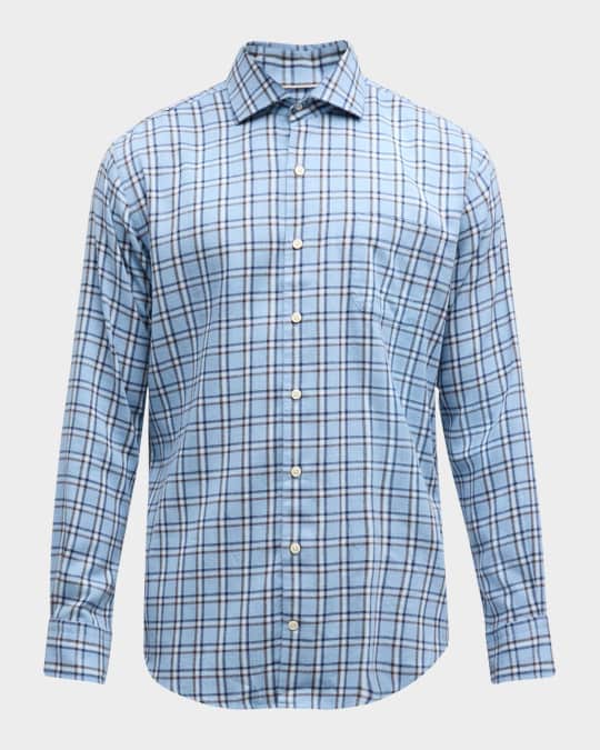 Peter Millar Men's Nelson Crown Flannel Check Sport Shirt | Neiman Marcus
