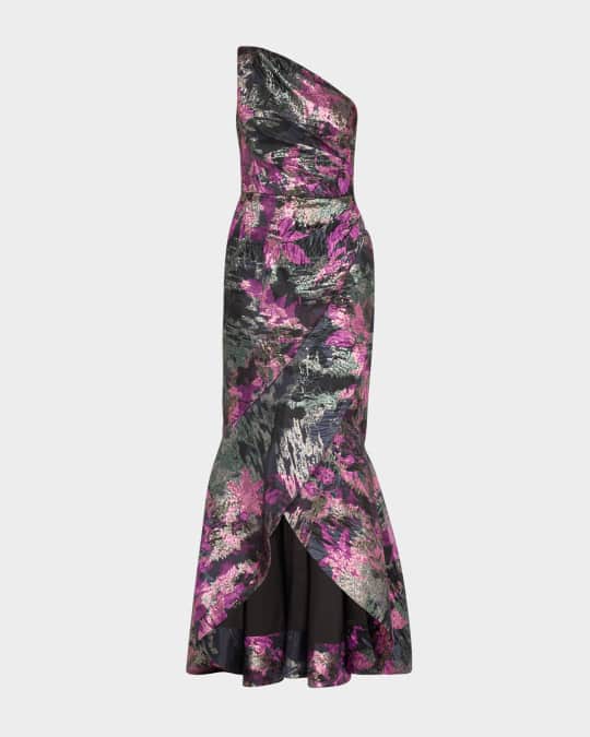 Rickie Freeman for Teri Jon One-Shoulder Metallic Jacquard Mermaid Gown ...
