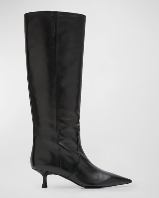 Stuart Weitzman Naomi Leather Kitten Boots | Neiman Marcus