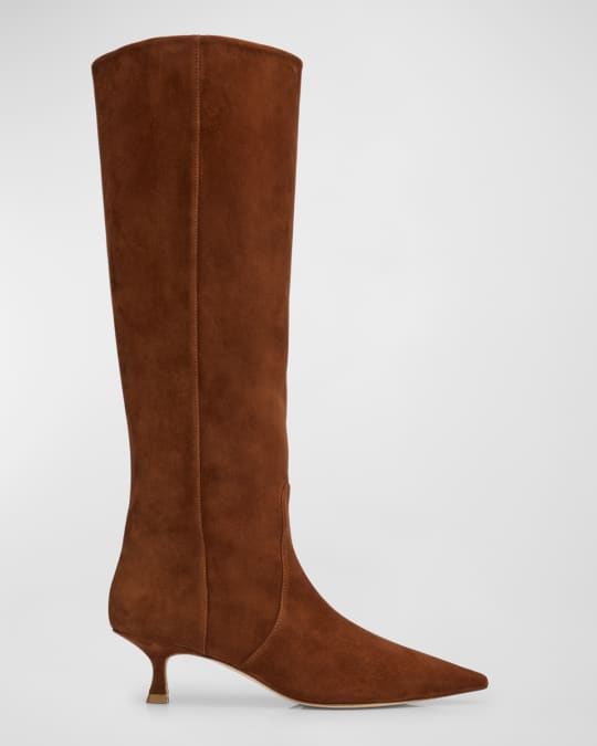 Stuart Weitzman Naomi Suede Kitten Tall Boots | Neiman Marcus