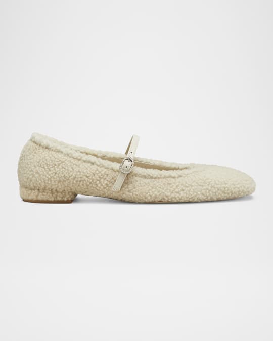 Stuart Weitzman Lennox Shearling Mary Jane Ballerina Flats | Neiman Marcus
