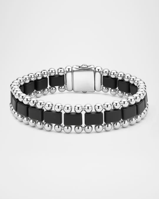 LAGOS Men's Anthem Matte Black Caviar Link Bracelet, 15mm | Neiman Marcus