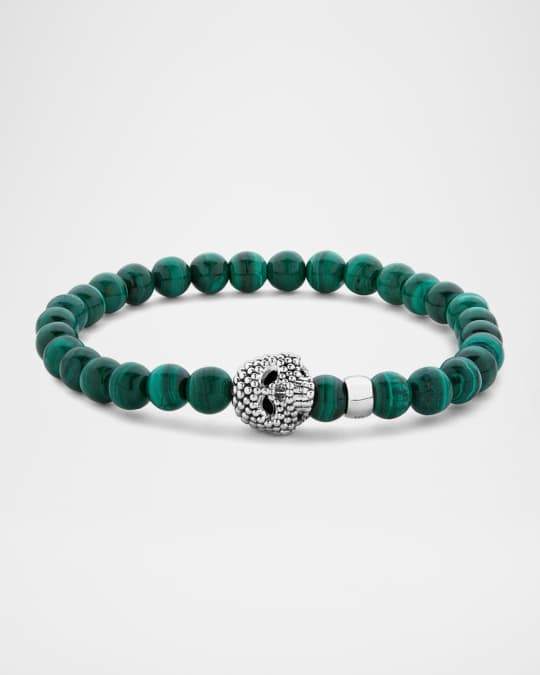 LAGOS Men's Sterling Silver Anthem Malachite Skull Beaded Bracelet, 6mm ...